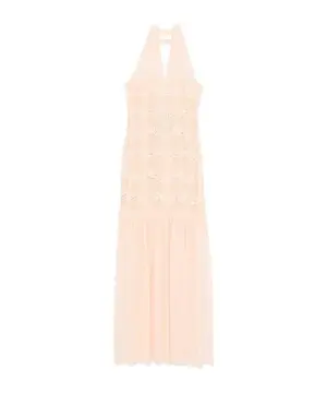 TWINSET Lace Pleated Halterneck Maxi Dress - Nude