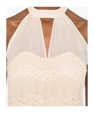 TWINSET Lace Pleated Halterneck Maxi Dress - Nude