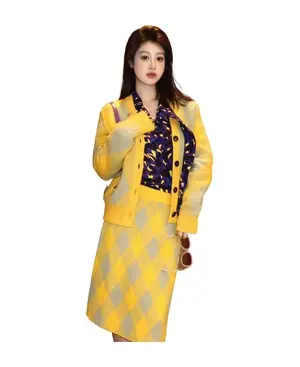 Burberry Checked V-neck Cardigan - Yellow