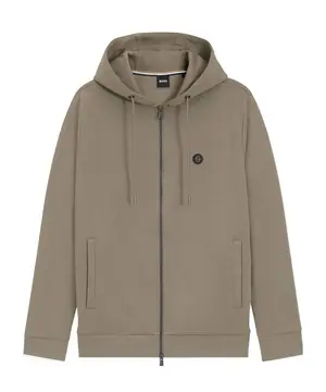Hugo Boss Logo Patch Zipped Hoodie - Light Brown