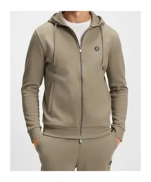 Hugo Boss Logo Patch Zipped Hoodie - Light Brown