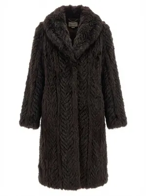 Gucci Soft Long Shearling Coat With Chevron Pattern