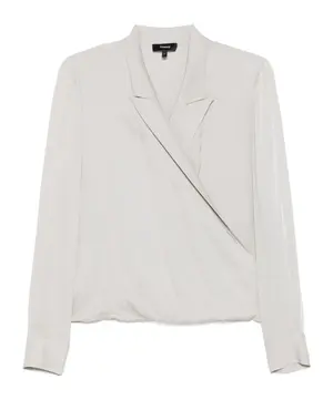 Theory V-neck Draped Blouse - Grey