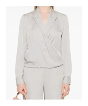 Theory V-neck Draped Blouse - Grey