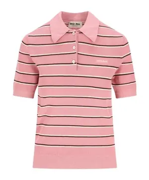 Miu Miu Short-sleeved Striped Knitted Polo Shirt
