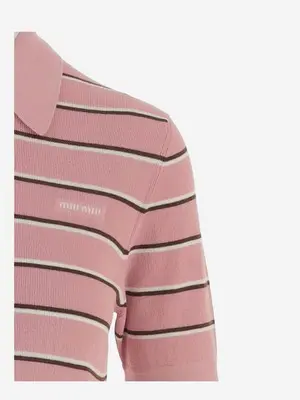Miu Miu Short-sleeved Striped Knitted Polo Shirt