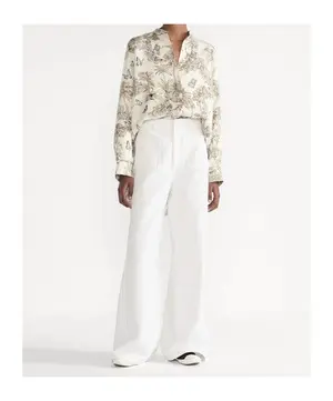 Dior Embroidered Butterfly And Palm Print Long Sleeve Blouse - White