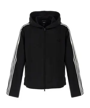 Y3 Zip-up Hoodie With Striped Cuffs
