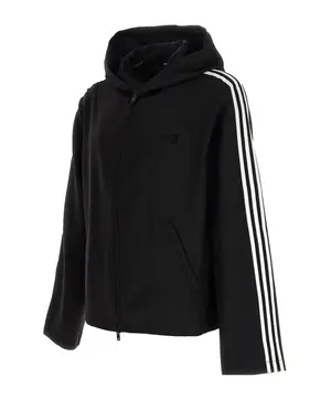 Y3 Zip-up Hoodie With Striped Cuffs