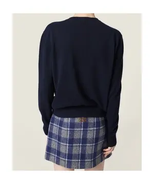 Miu Miu Long Sleeve Crewneck Jumper With Logo Detail - Blue