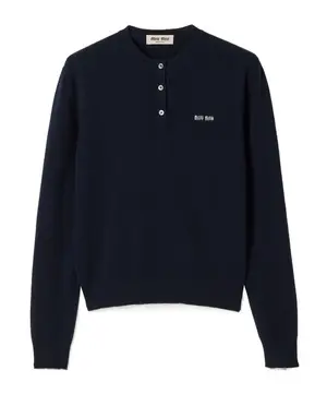 Miu Miu Long Sleeve Crewneck Jumper With Logo Detail
