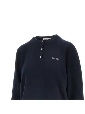 Miu Miu Long Sleeve Crewneck Jumper With Logo Detail