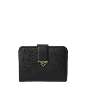 Prada Small Saffiano And Smooth Leather Wallet - Black