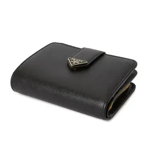 Prada Small Saffiano And Smooth Leather Wallet - Black
