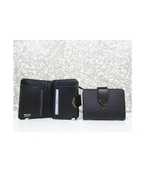 Prada Small Saffiano And Smooth Leather Wallet - Black