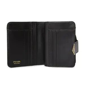 Prada Small Saffiano And Smooth Leather Wallet - Black