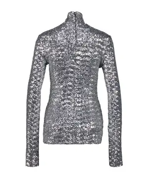 Rabanne Sequined Turtleneck Top With Cutout Detail - Silver