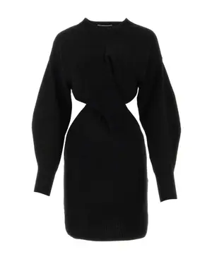 Alexander McQueen Alexander McQueen Crewneck Long-Sleeved Dress Black