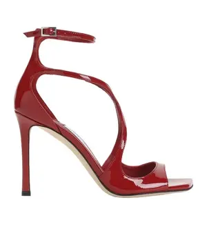 JIMMY CHOO Azia Square Toe Ankle Strap Stiletto Sandals - Ruby Red