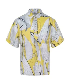MSGM Graphic Printed Short Sleeved Shirt - Gray