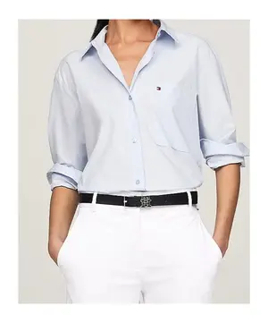 Tommy Hilfiger Long Sleeve Shirt With Lapel Collar And Patch Pockets - Blue