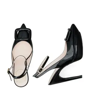 ROGER VIVIER Viv' Choc Lacquered Buckle Slingback Pumps
