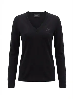 Gucci Fine Cashmere Silk Top With Embroidery - Black