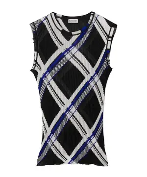 Burberry Checked Ribbed-knit Sleeveless Top - Black