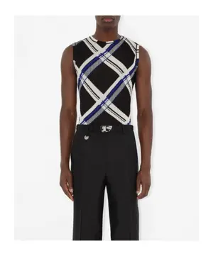 Burberry Checked Ribbed-knit Sleeveless Top
