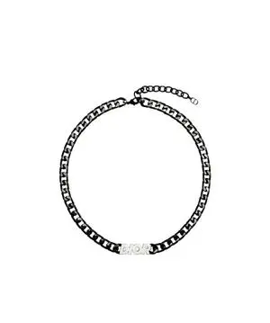 Dior Chain Link Logo Necklace - Black