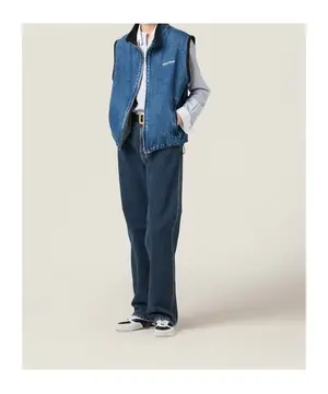 Miu Miu Denim Blouson Vest With Stand Collar And Drawstring Hem