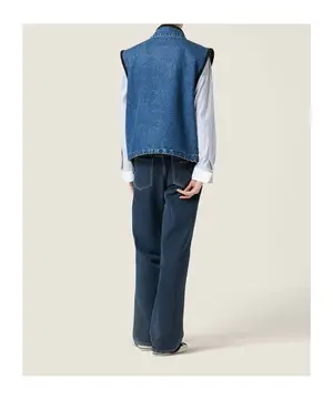 Miu Miu Denim Blouson Vest With Stand Collar And Drawstring Hem