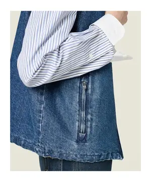 Miu Miu Denim Blouson Vest With Stand Collar And Drawstring Hem
