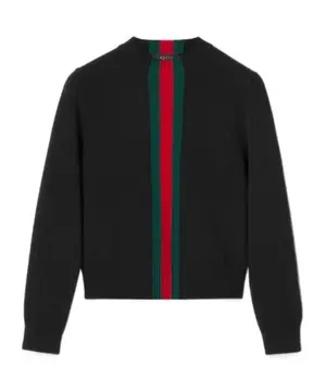 Gucci Fine Knit Wool Sweater With Web Intarsia - Black