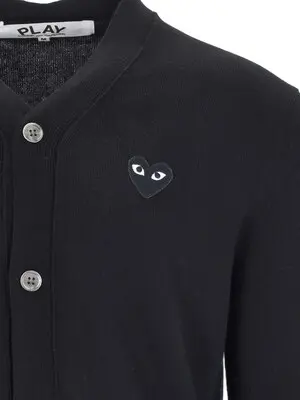 Play Comme Des Garcon Logo Patch V-neck Cardigan - Black