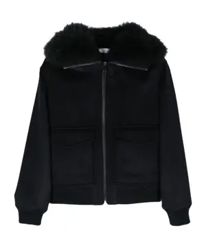 LISKA Bomber Jacket With Fur Collar - Black