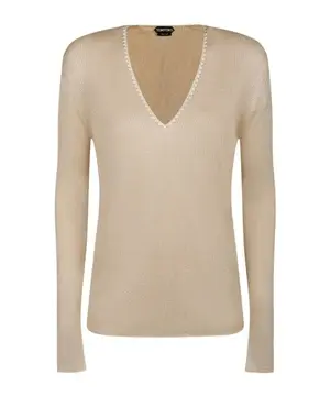TOM FORD V-neck Knitted Top With Logo Detail - No