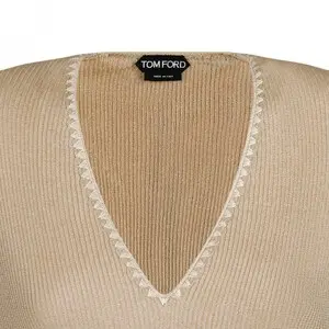 TOM FORD V-neck Knitted Top With Logo Detail - Nude