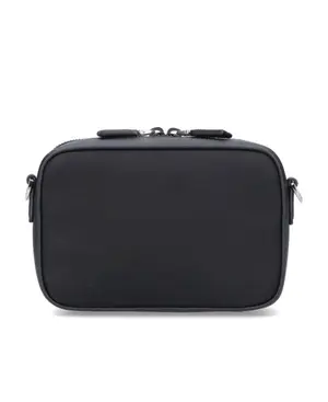 Prada Logo Plaque Zipped Messenger Bag - Black