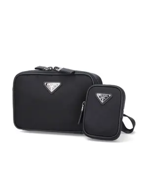 Prada Logo Plaque Zipped Messenger Bag - Black