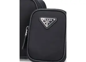 Prada Logo Plaque Zipped Messenger Bag - Black