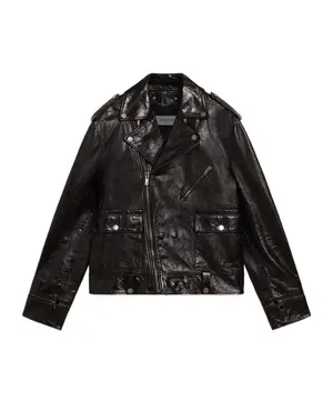 GOLDEN GOOSE Off-center Zipped Leather Jacket - Black