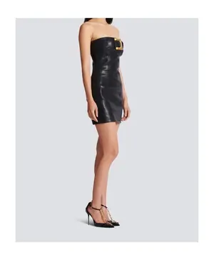 Balmain Belted Strapless Leather Mini Dress
