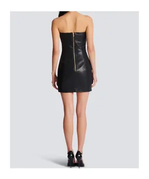 Balmain Belted Strapless Leather Mini Dress