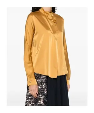 FORTE_FORTE Silk High Neck Blouse With Lace Detail - Orange