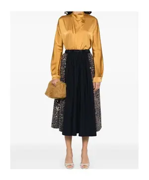 FORTE_FORTE Silk High Neck Blouse With Lace Detail - Orange