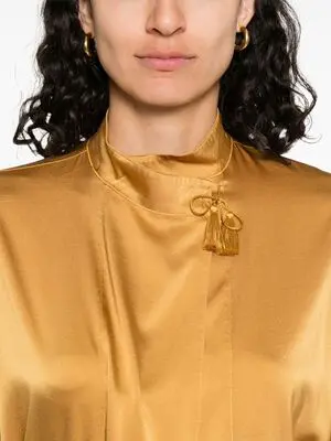 FORTE_FORTE Silk High Neck Blouse With Lace Detail - Orange