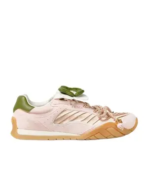 Fendi Wave Pulse Satin And Suede Lace-up Sneakers - Pink