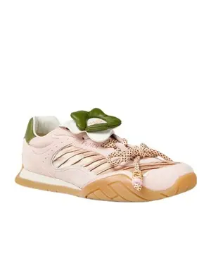 Fendi Wave Pulse Satin And Suede Lace-up Sneakers - Pink