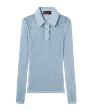 Gucci Embossed Technical Mesh Polo Top - Light Blue Flat